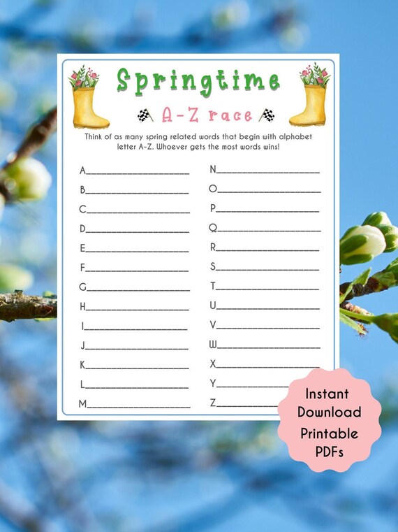Spring A to Z Race Printable Game Fun Spring Party Game | Etsy