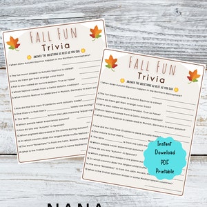 Fall Fun Trivia Game | Autumn Days Trivia Quiz | Fall Fun Game | Family ...