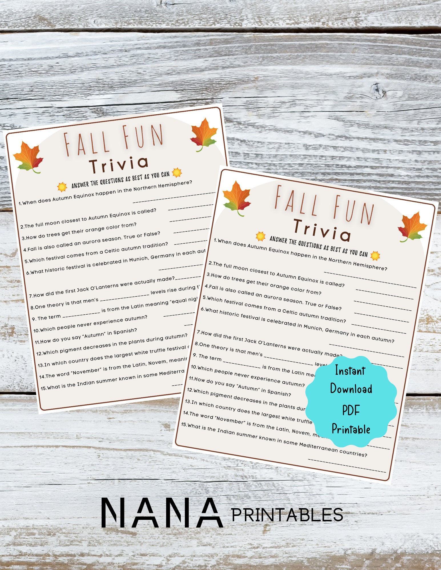 Fall Fun Trivia Game Autumn Days Trivia Quiz Fall Fun Game Family ...