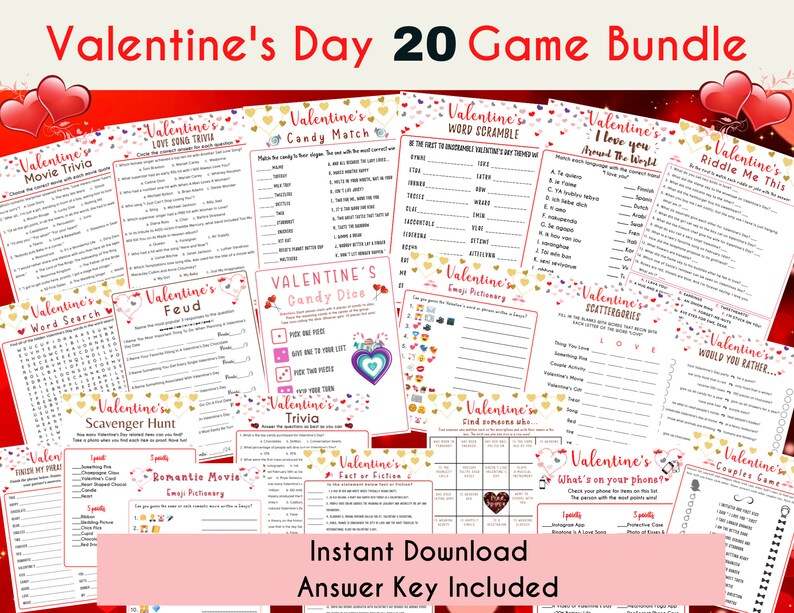 Valentine's Day Game Bundle: 20 Printable Party Games (digital Download ...