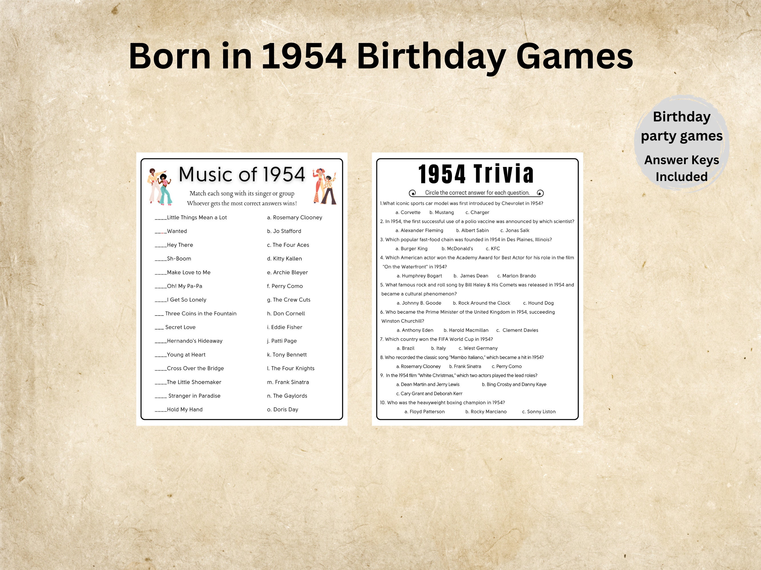 70th Birthday Games Bundle Printable Born In 1954 Party Games For Men