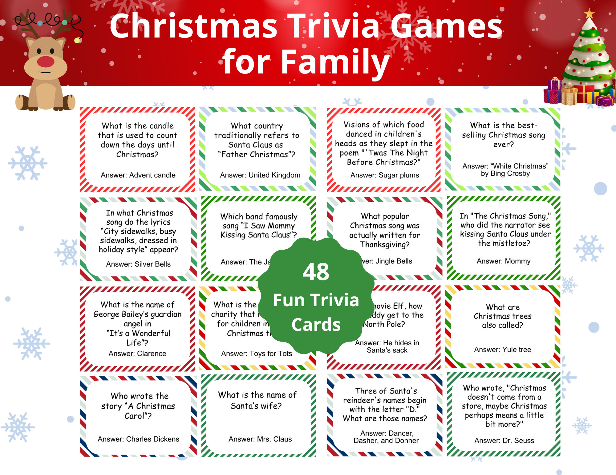 Christmas Trivia Games for Family, Fun Christmas Printable Game, Office ...