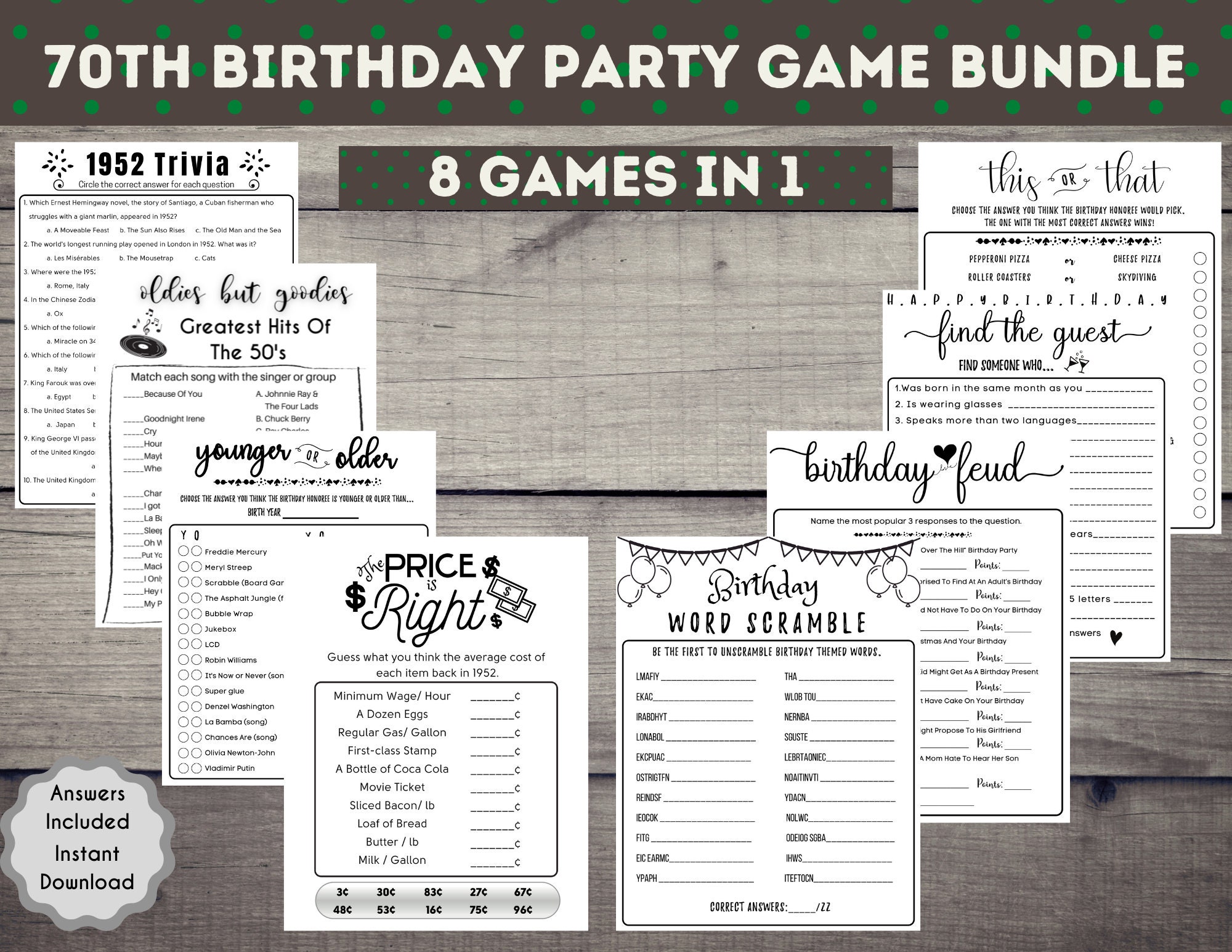 Party Supplies Party Favors & Games Party Games Printable Games 1952 ...
