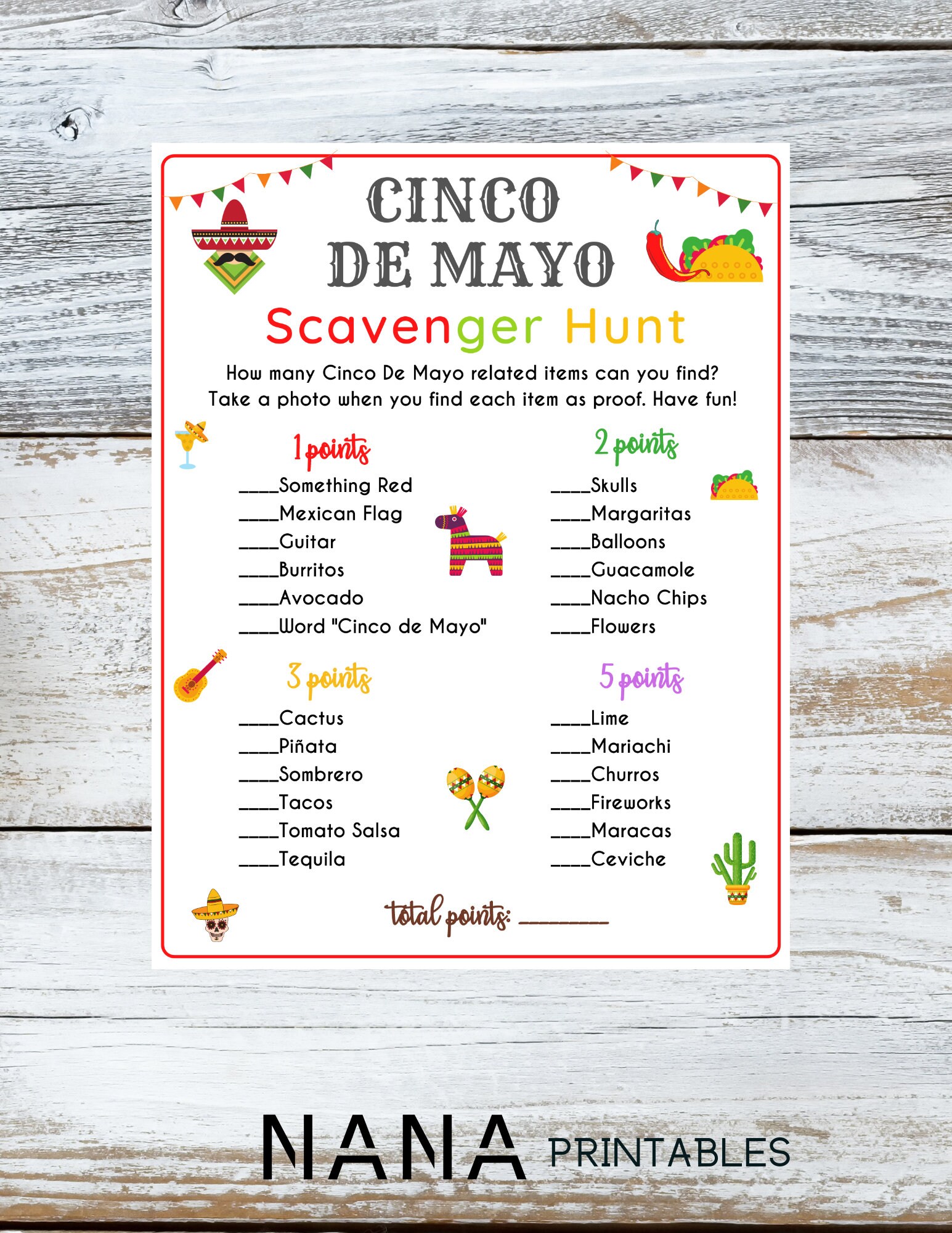 Cinco De Mayo Scavenger Hunt Game L Printable Game Mexican - Etsy