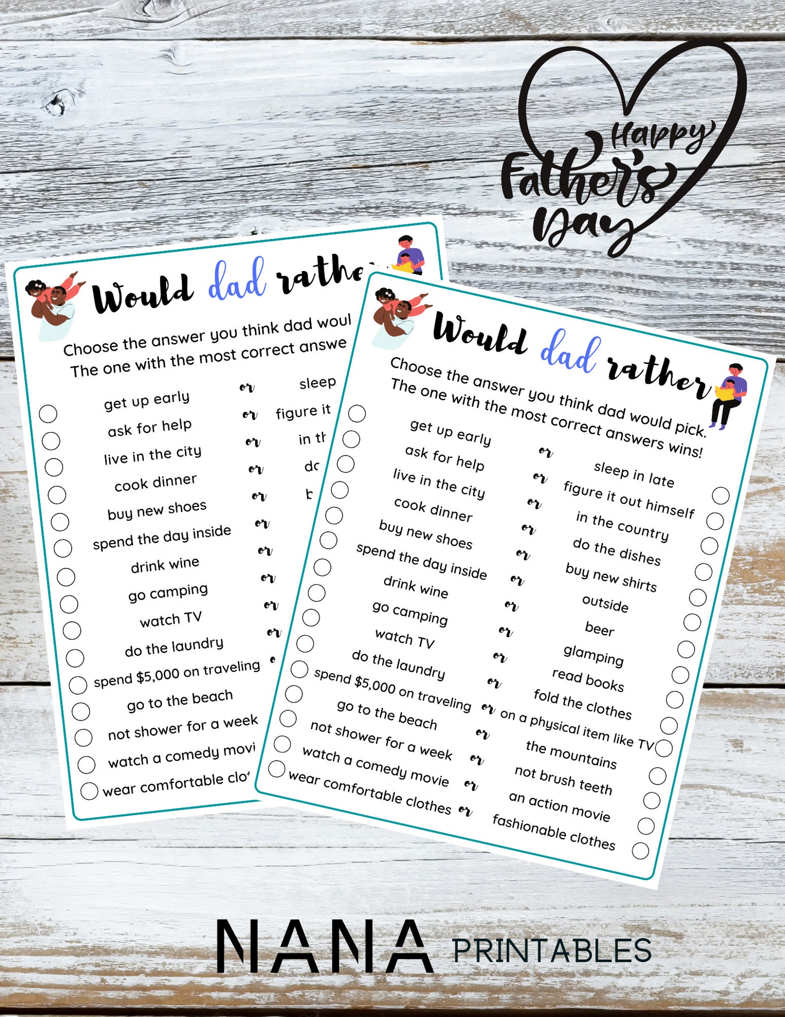 Father's Day Would Dad Rather Father's Day Game for Kids & Adults ...