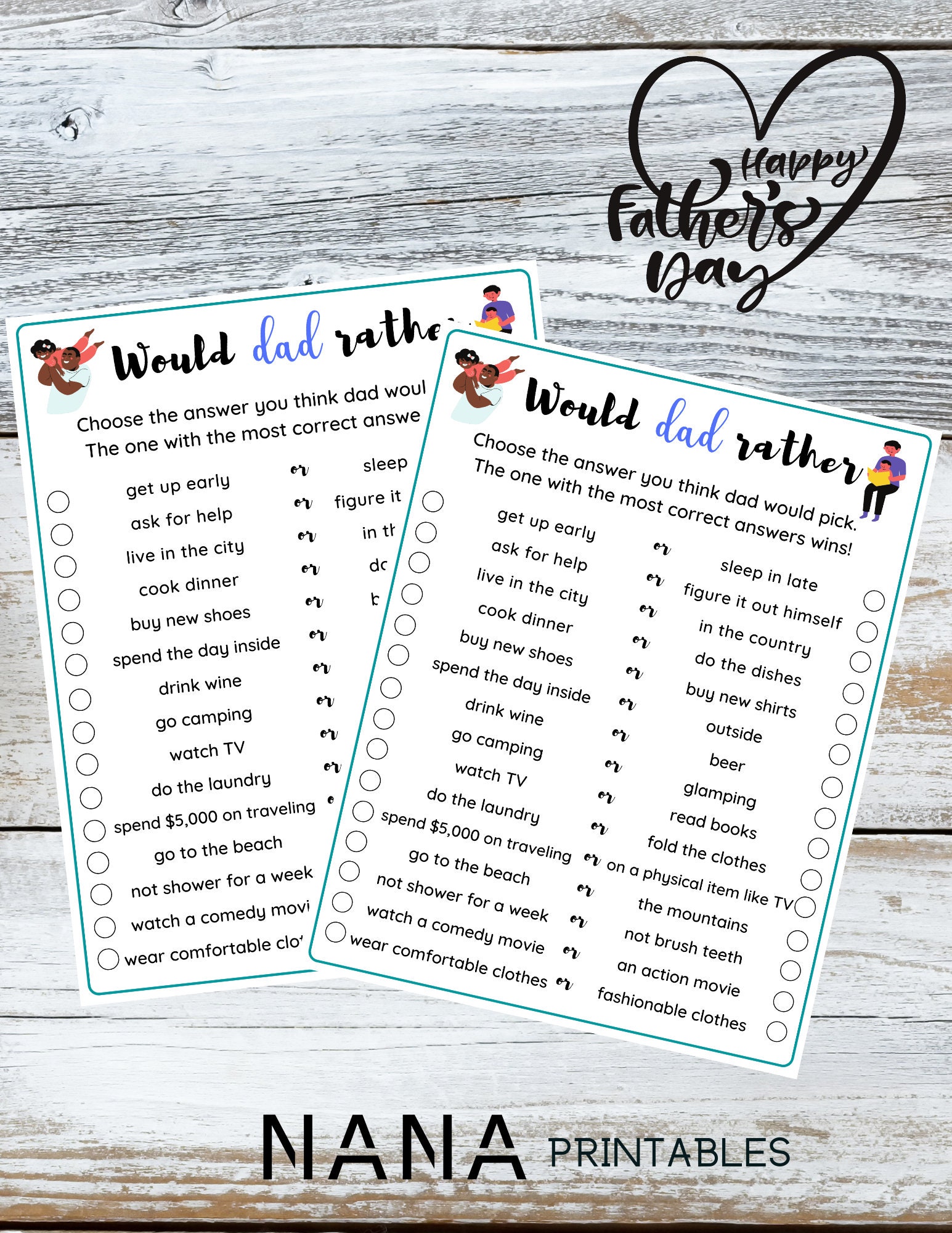 Father's Day Would Dad Rather Father's Day Game for Kids & Adults ...