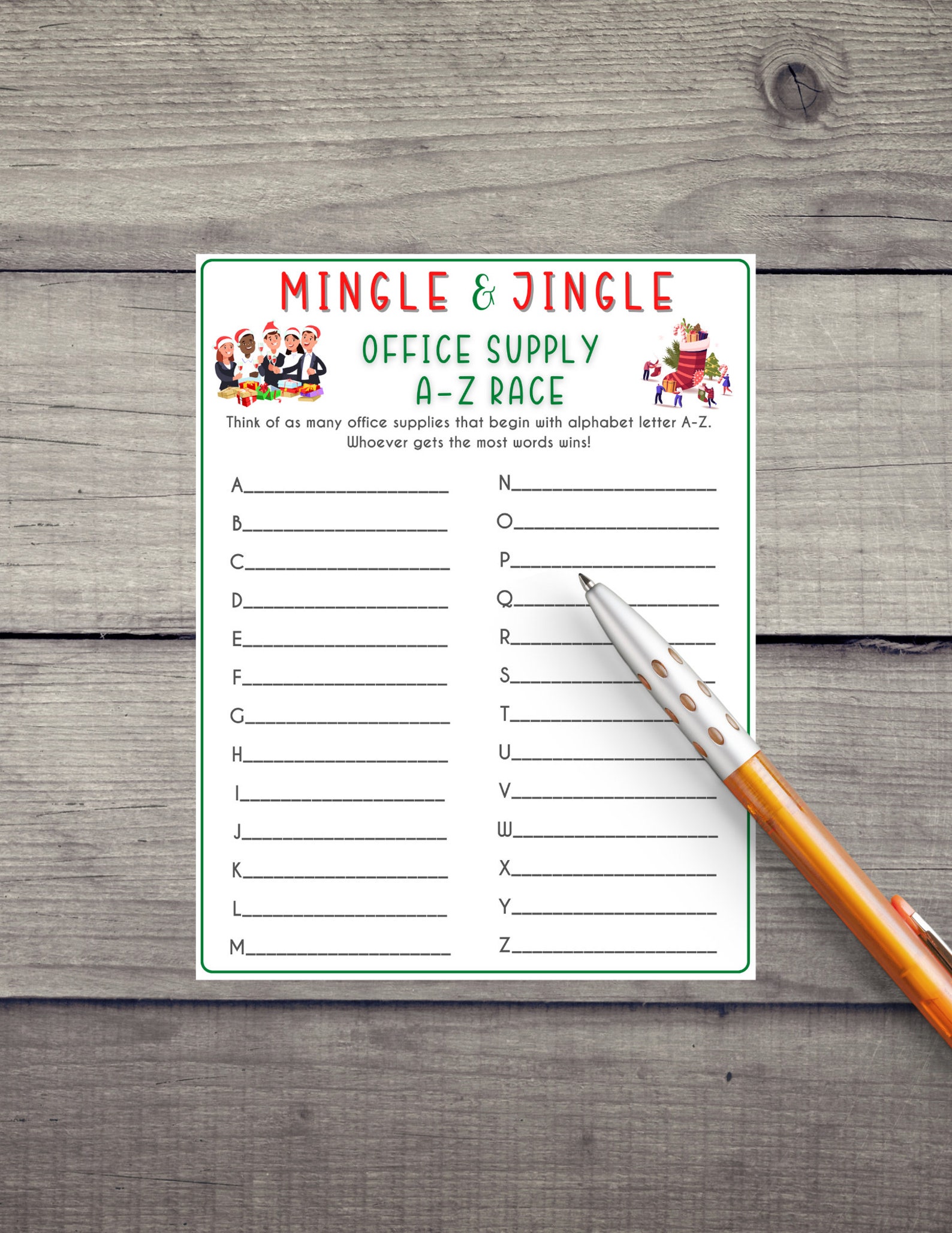 Office Supply A to Z Party Game, Christmas Printable Game, Office ...