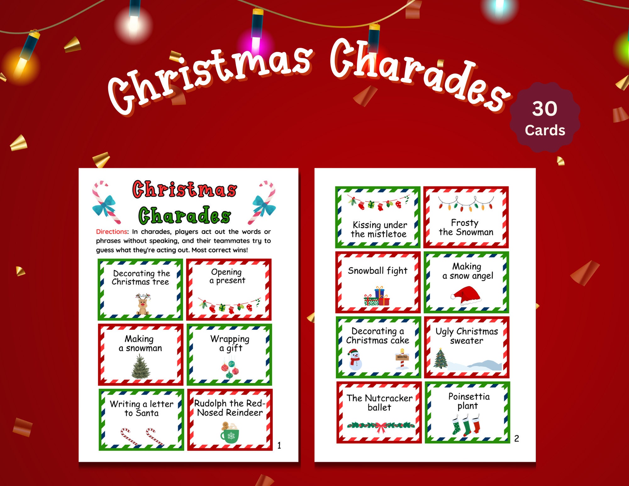 Christmas Charades Game, Holiday Party Game, Christmas Printable Game ...