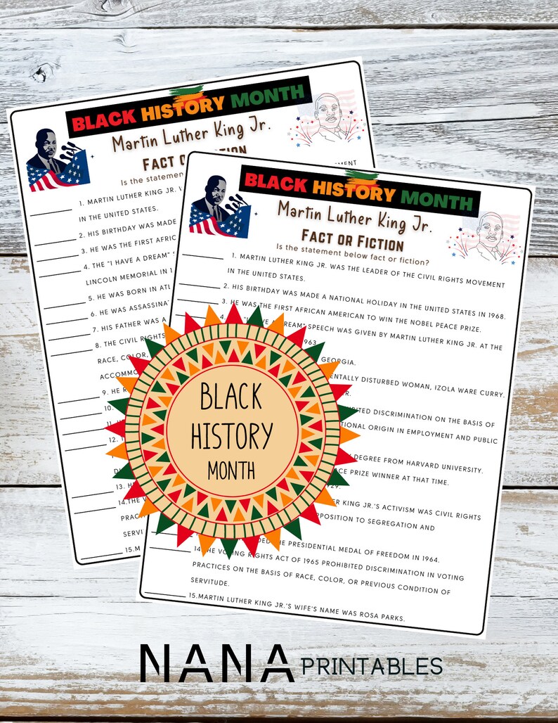 Black History Mlk's Fact or Fiction Trivia, Fun Educational Game, Black ...