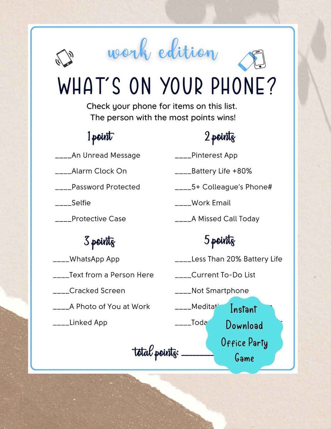 Office Party Game: What's on Your Phone Printable (digital Download) - Etsy