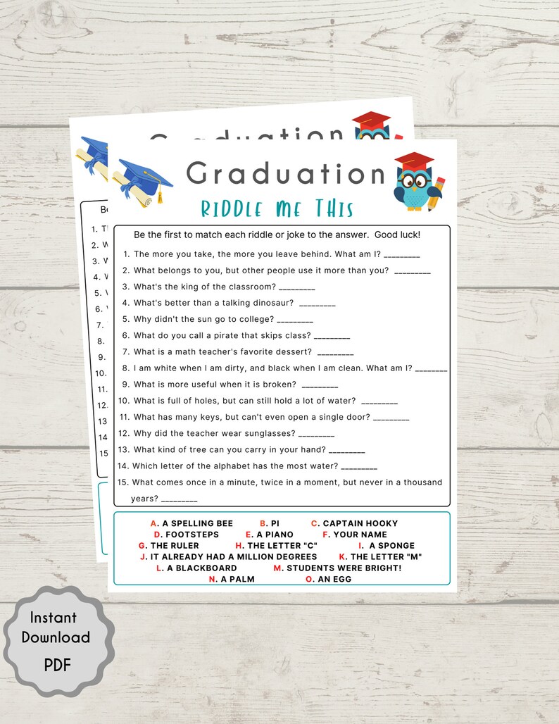 Graduation Party Game Riddle Me This Party Printable Game Graduation ...