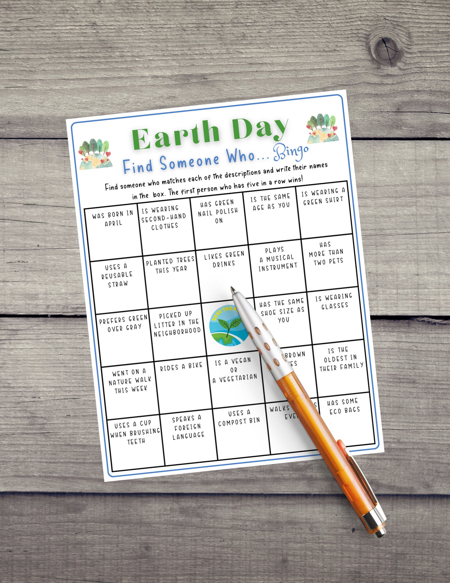 Earth Day Find Someone Bingo Game Fun Earth Day Printable Game for Kids ...