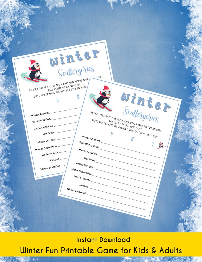 Winter Scattergories Printable Game: Holiday Party Activity (PDF) - Etsy