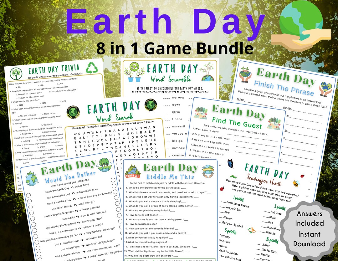 8 in 1 Earth Day Game Bundle Fun Printable Earth Day Game for Kids ...