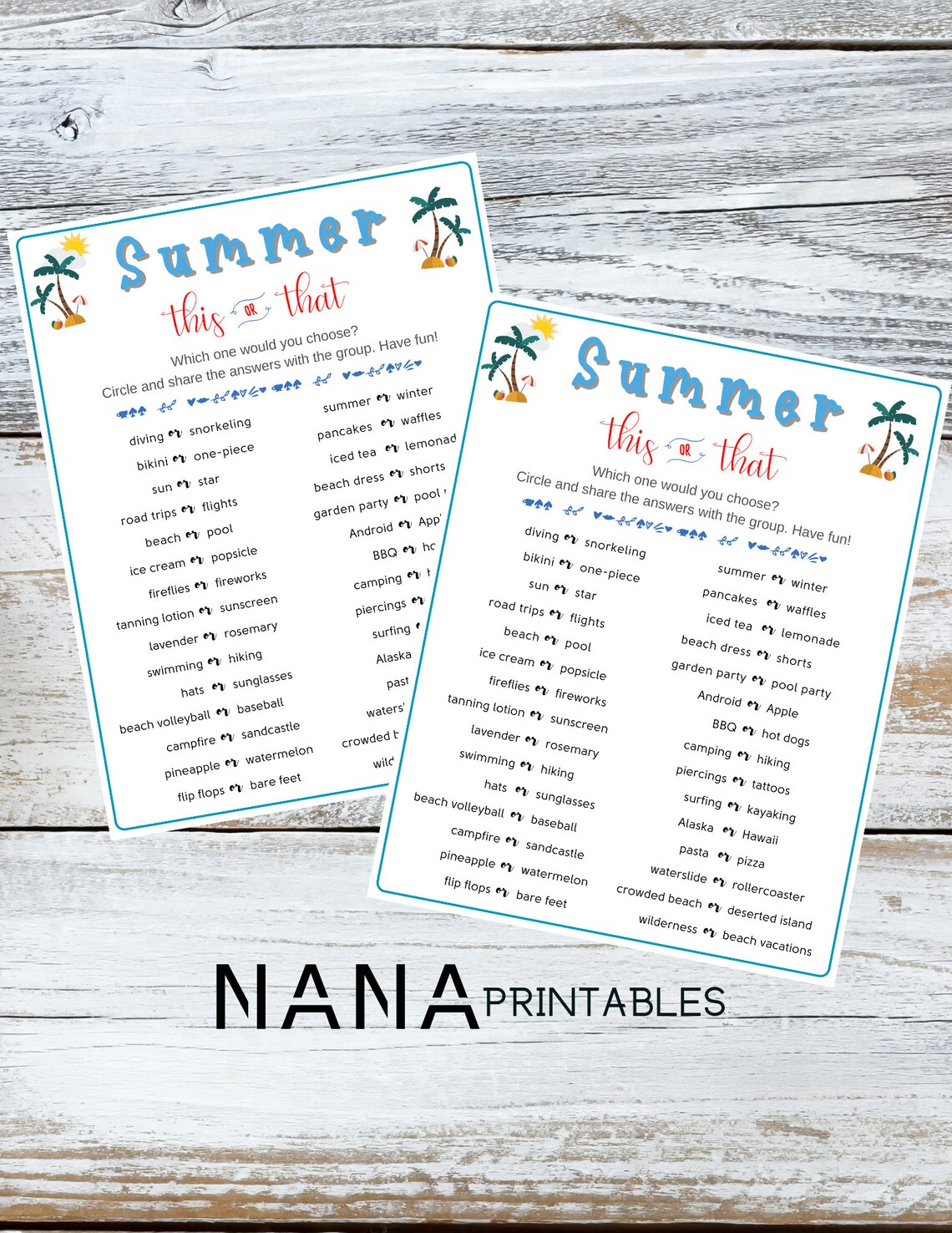 Summer This or That Game Summer Fun Game Summer Party Game Printable ...