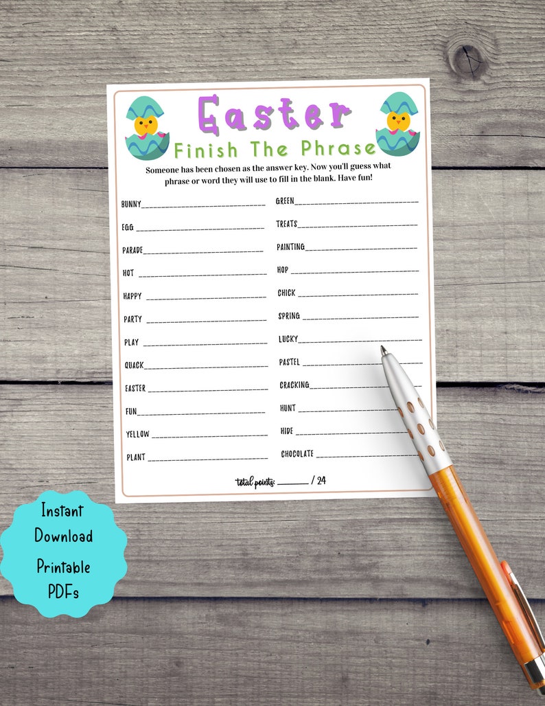 Easter Finish the Phrase Game Easter Game for Kids & Adults Easter Fun ...