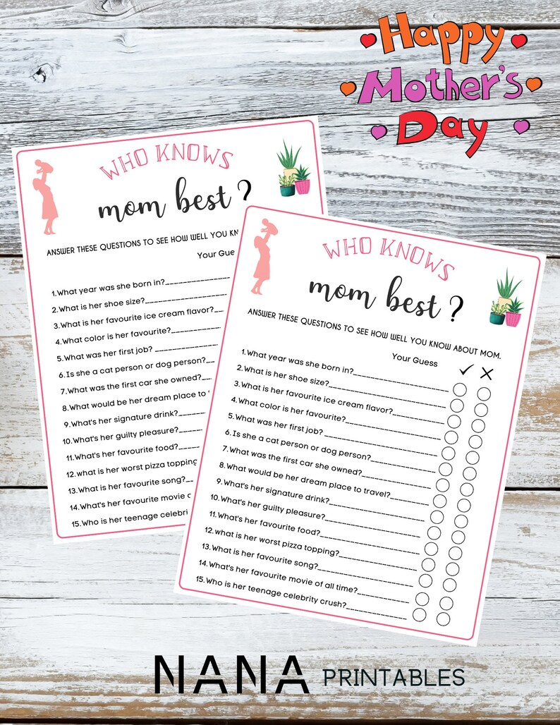 Mother's Day Who Knows Mom Best L Mother's Day Games for Kids & Adults ...