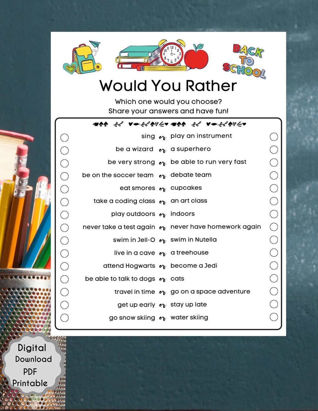 Back to School Would You Rather Game | Classroom Activity | Game for ...