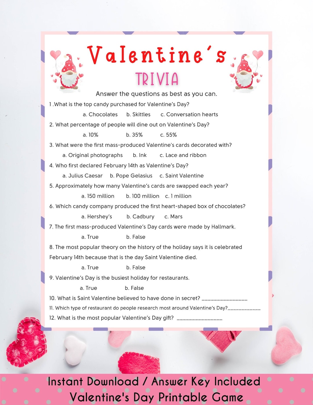 Valentines Day Trivia Game Valentines Day Trivia Fun Valentines