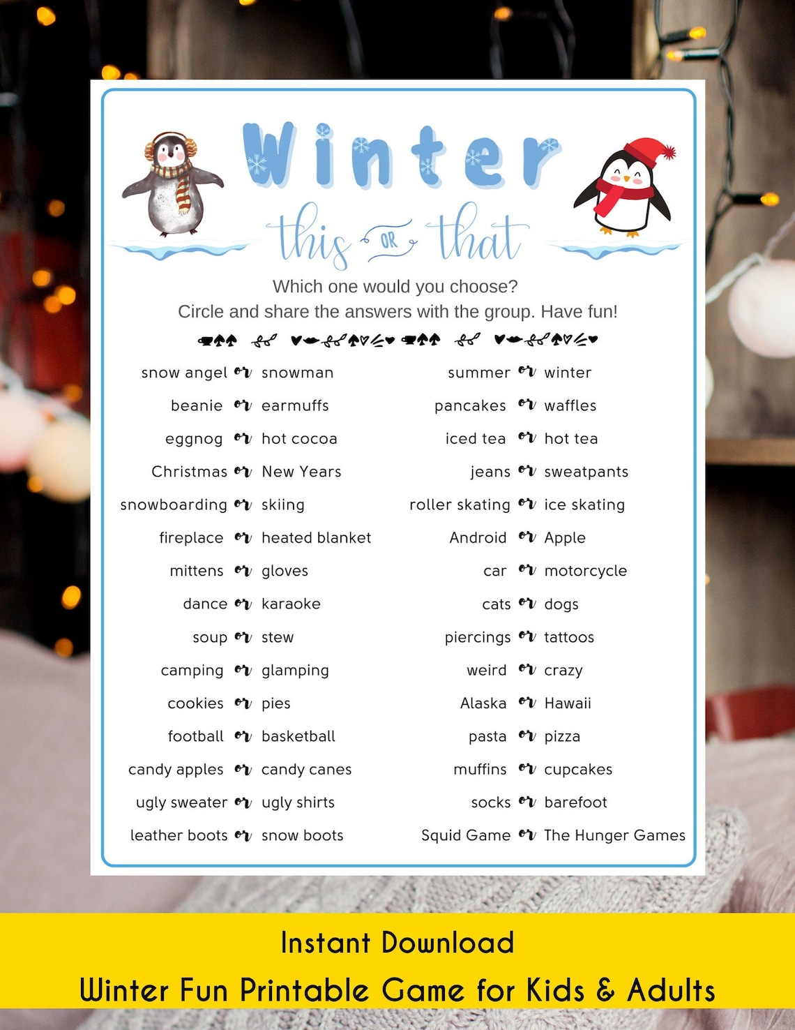 Winter This or That Printable Game Holiday Party Game - Etsy
