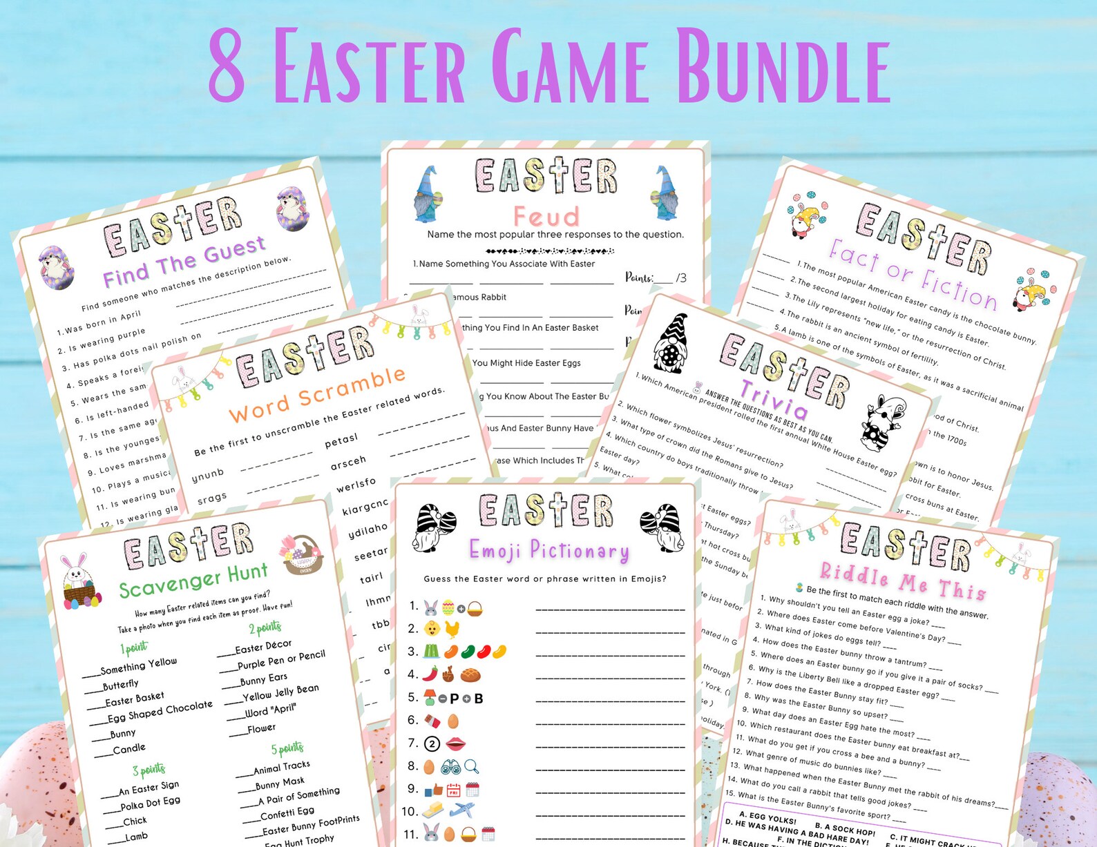 8 Easter Game Bundle | Printable Easter Game for Kids, Teens & Adults ...