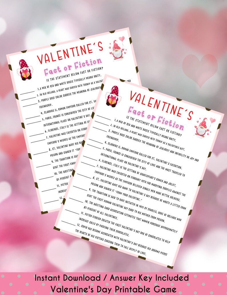 Valentine's Day Fact or Fiction Game: Fun Printable Quiz (PDF) - Etsy