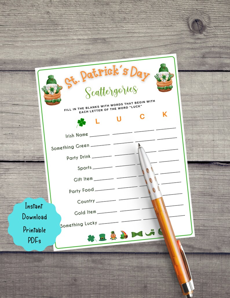 St. Patrick's Day Scattergories Game St. Patrick's | Etsy