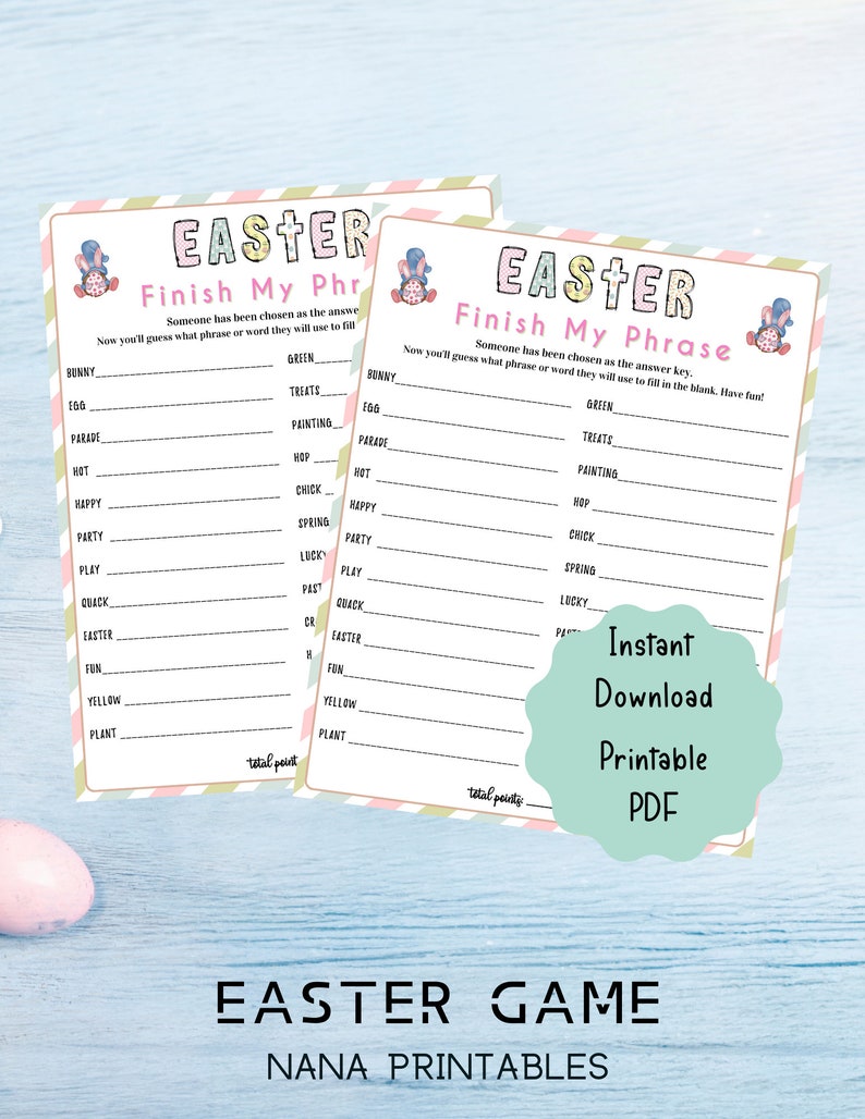 Easter Finish My Phrase Game Easter Printable Game for Kids - Etsy