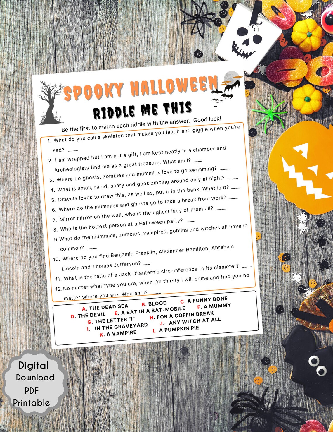 Halloween Riddle Me This Trivia Game Fun Halloween Game - Etsy