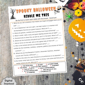 Halloween Riddle Me This Trivia Game Fun Halloween Game Printable Scary ...