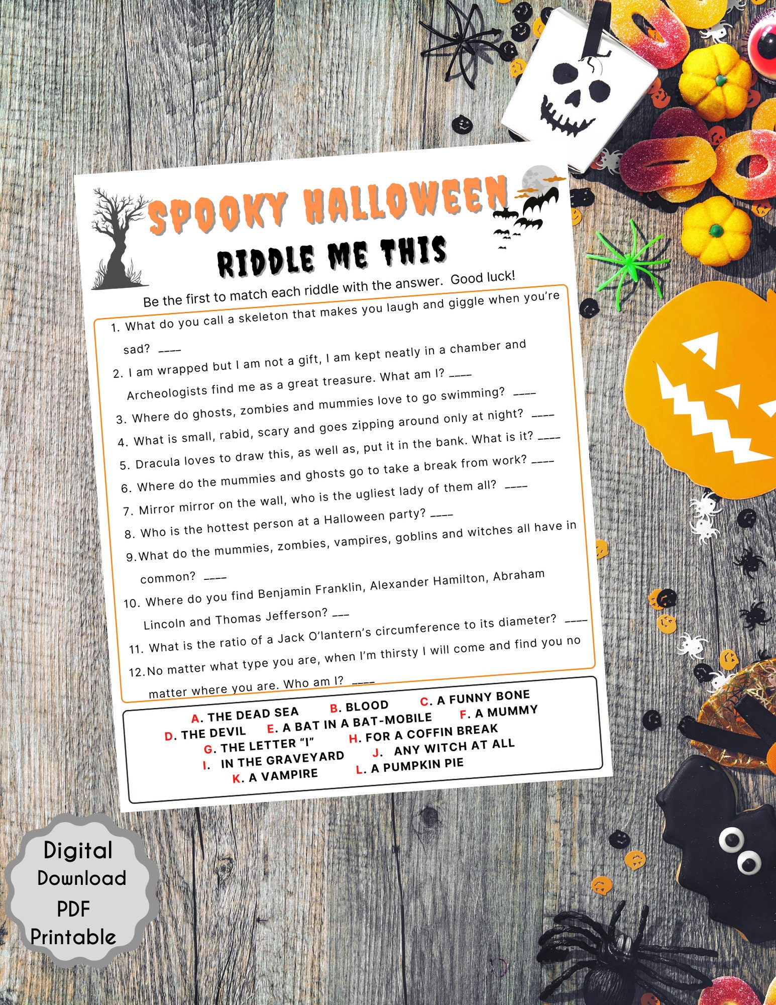 Halloween Riddle Me This Trivia Game Fun Halloween Game - Etsy