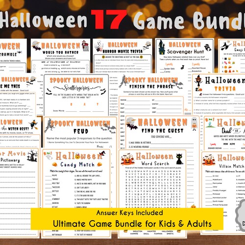 Halloween Party Game Bundle Printable Halloween Games to Play - Etsy