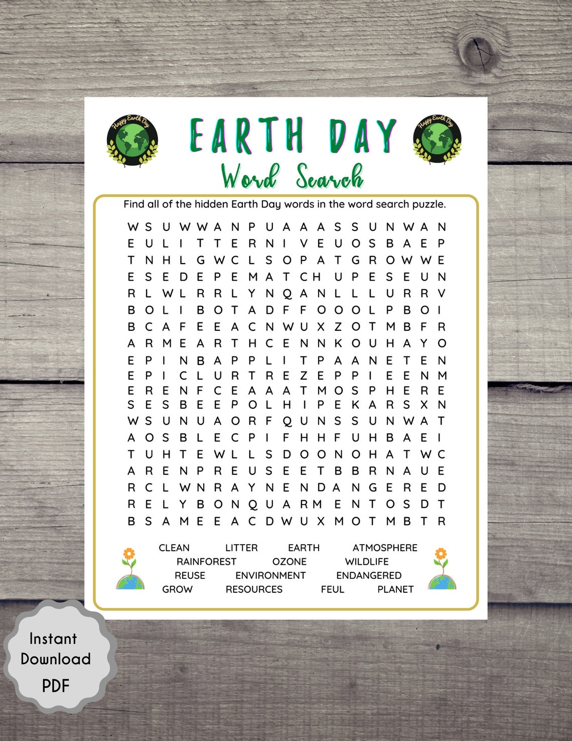 Earth Day Word Search Game Earth Day Game for Kids & Adults | Etsy