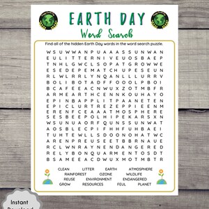 Earth Day Word Search Game Earth Day Game for Kids & Adults | Etsy