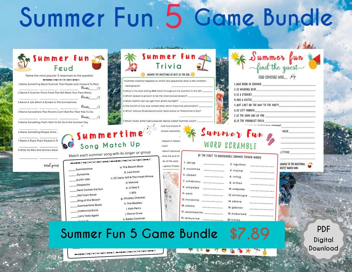 Summer Fun 5 Game Bundle Summertime Game Summer Party Game - Etsy