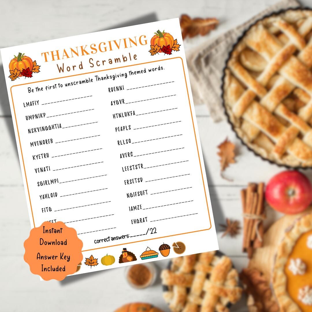 Thanksgiving Word Scramble Game: Printable Friendsgiving Party Activity ...