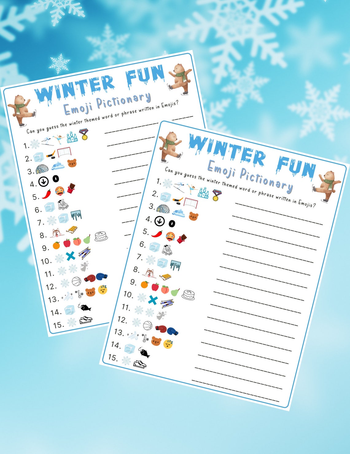 Winter Fun Emoji Pictionary Game Winter Printable Game Fun - Etsy