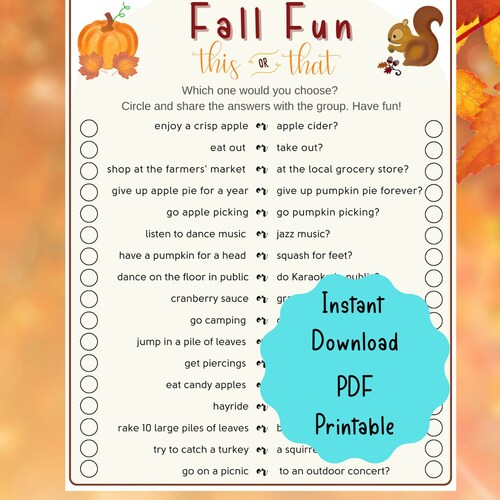 Fall This or That Game-autumn This or That Game-fall Family - Etsy