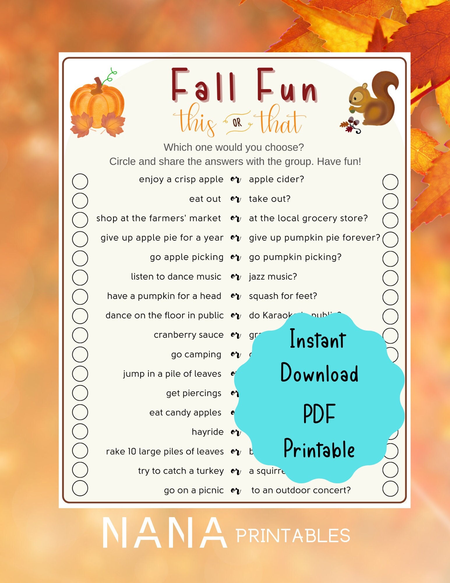 Fall Fun This or That Game | Autumn Game | Party Games | Family ...