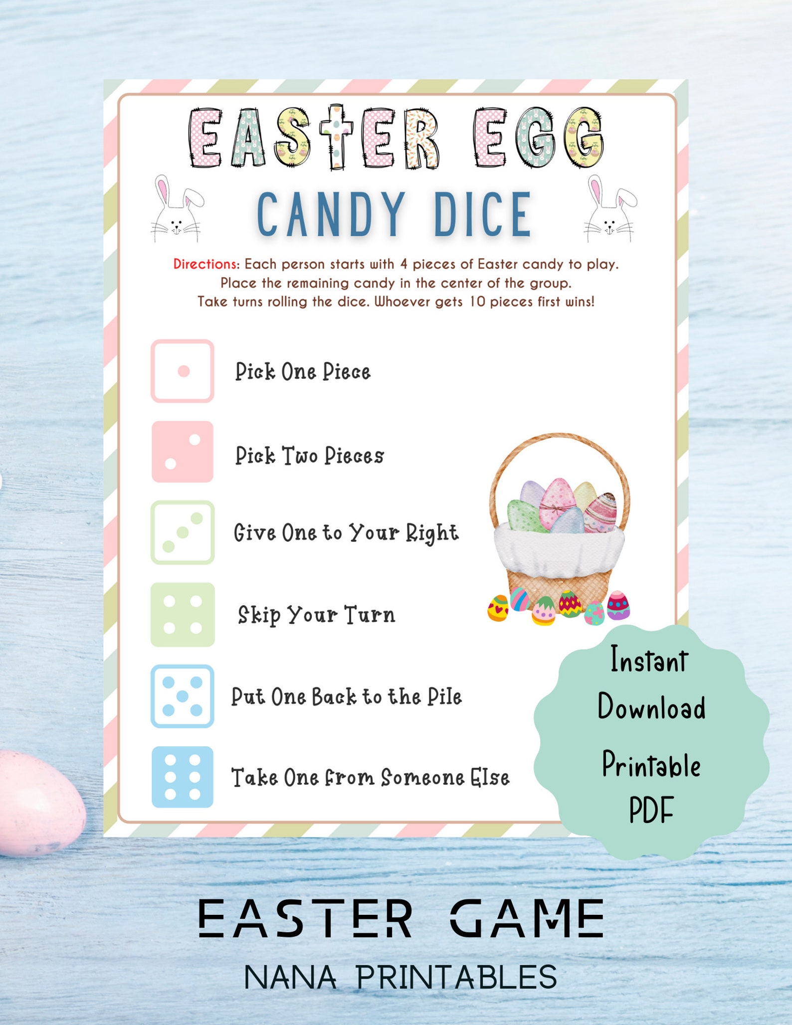 Easter Egg Candy Dice Game Easter Printable Game for Kids - Etsy