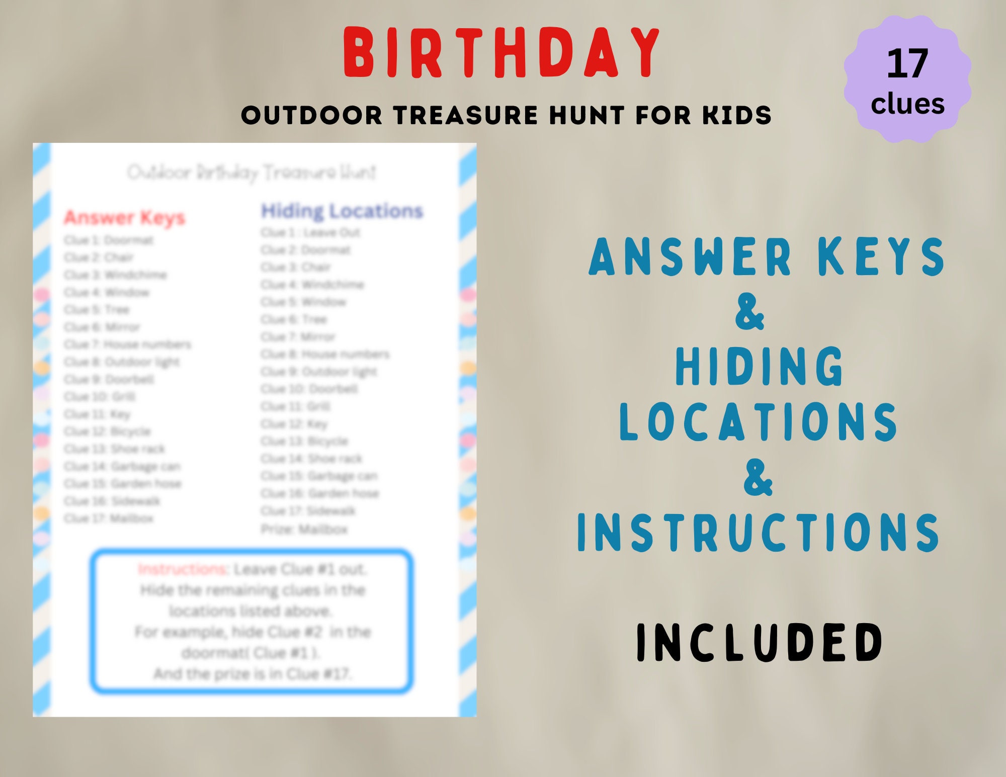 Outdoor Birthday Treasure Scavenger Hunt for Kids, Indoor Treasure Hunt ...