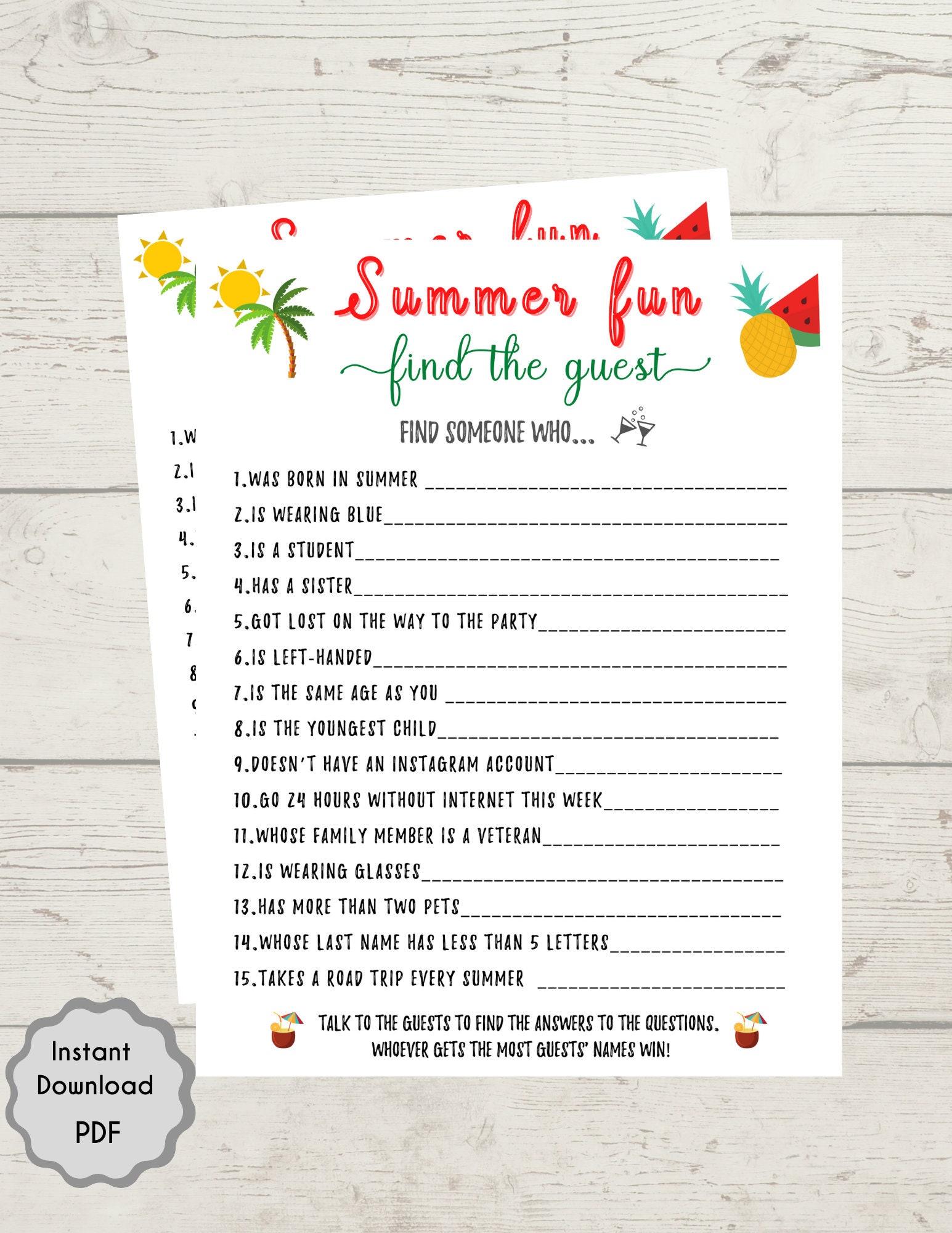 Summer Fun 5 Spiele Bundle Sommerspiel Sommer Party Spiel Druckbares ...