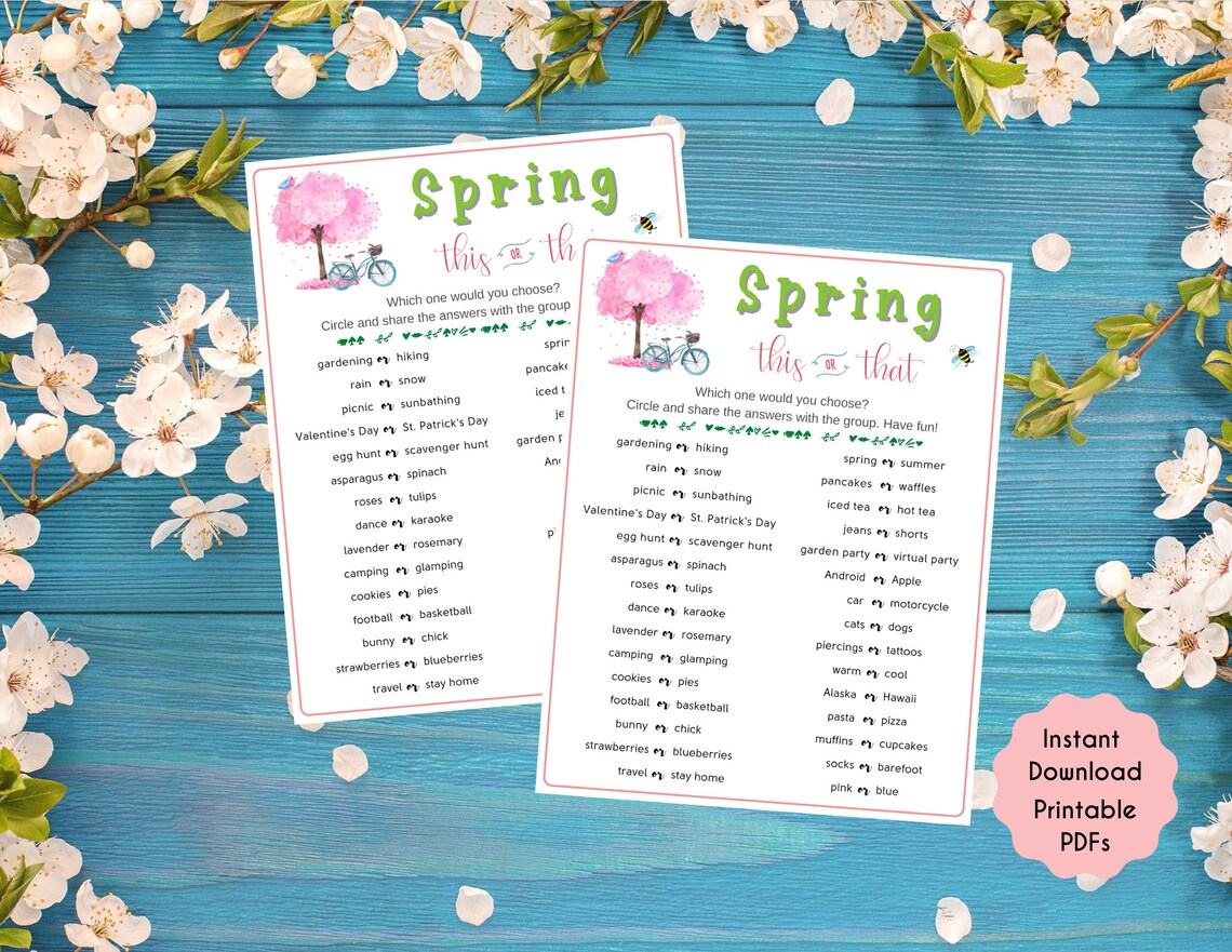 Spring This or That Printable Game Fun Spring Party Game - Etsy