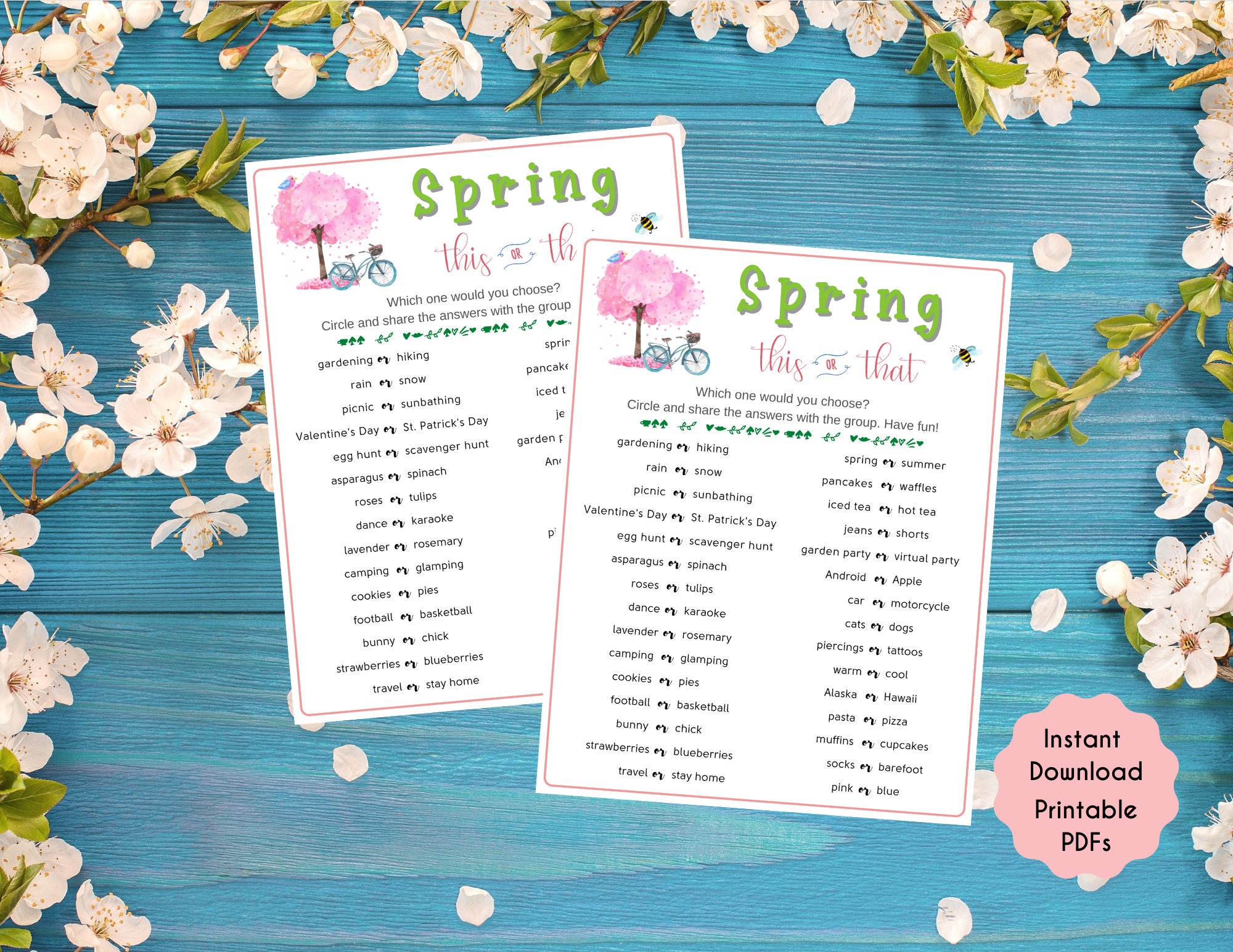 Spring This or That Game: Fun Printable Party Activity (PDF) - Etsy