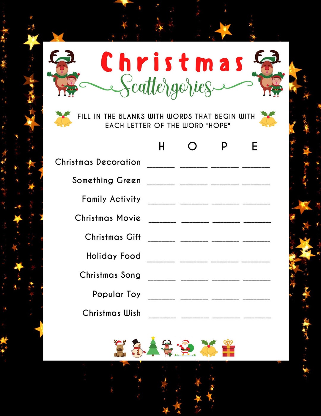 Christmas Scattergories Game, Holiday Party Game, Christmas Printable ...