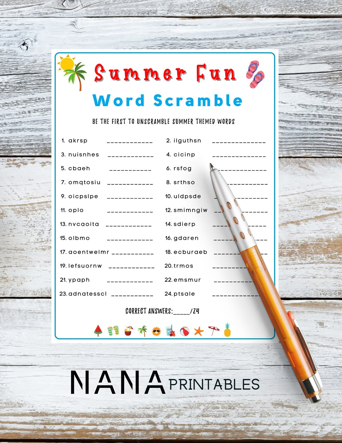 Summer Fun Word Scramble Game Pool Party Summer Party Game - Etsy