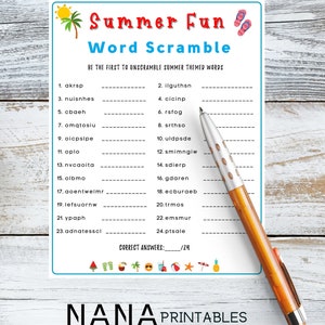 Summer Fun Word Scramble Game | Pool Party | Summer Party Game ...