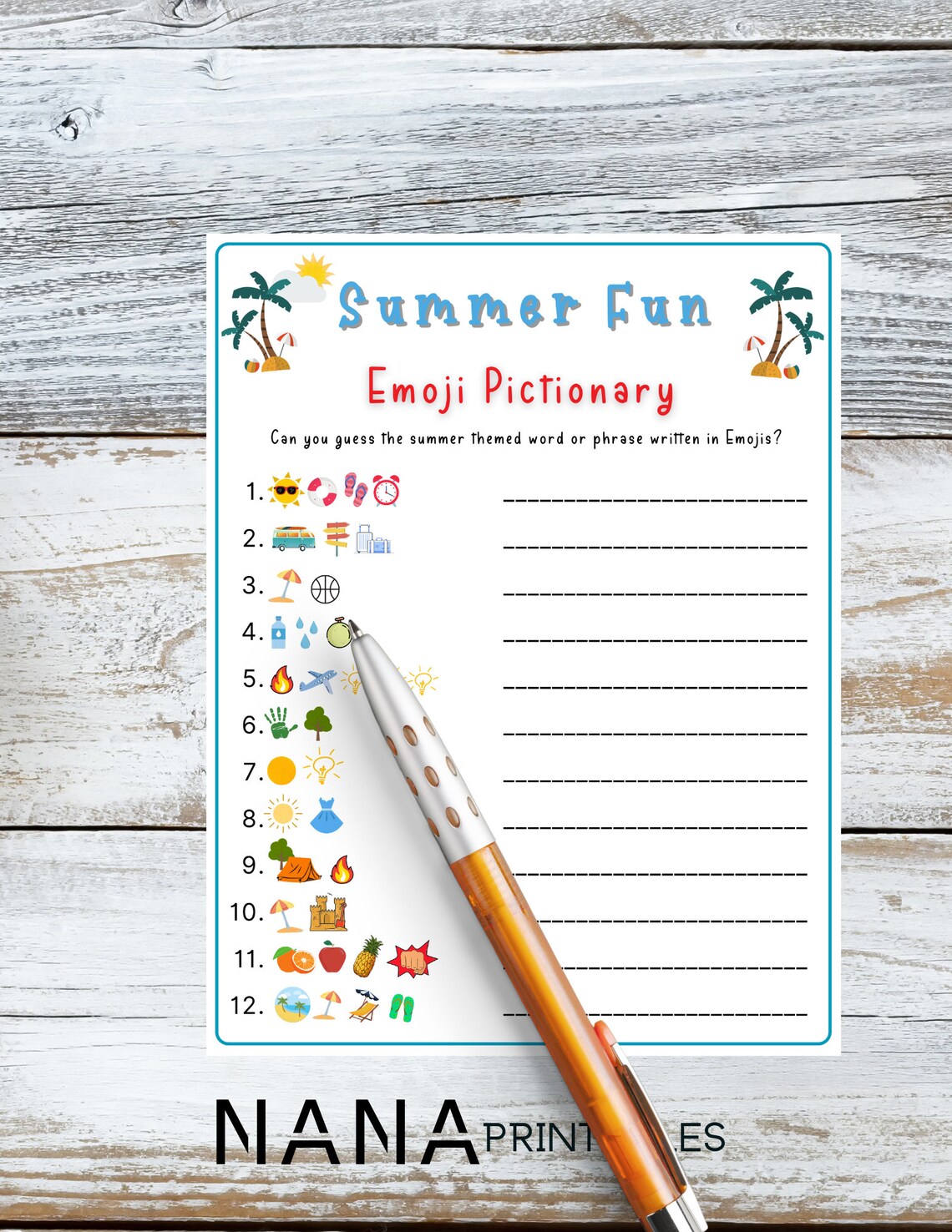 Summer Emoji Pictionary Game: Printable Family Fun (PDF) - Etsy