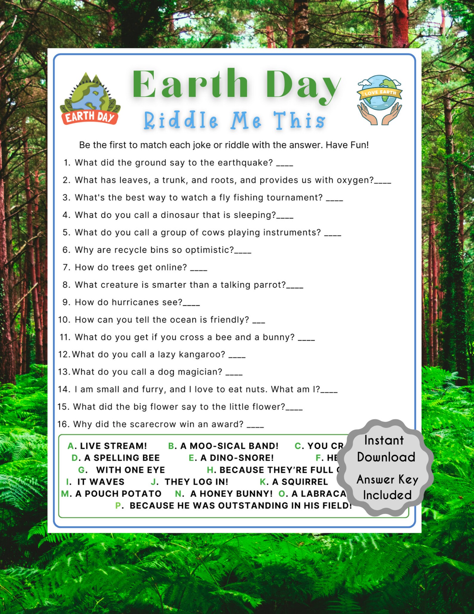8 in 1 Earth Day Game Bundle Fun Printable Earth Day Game for Kids ...