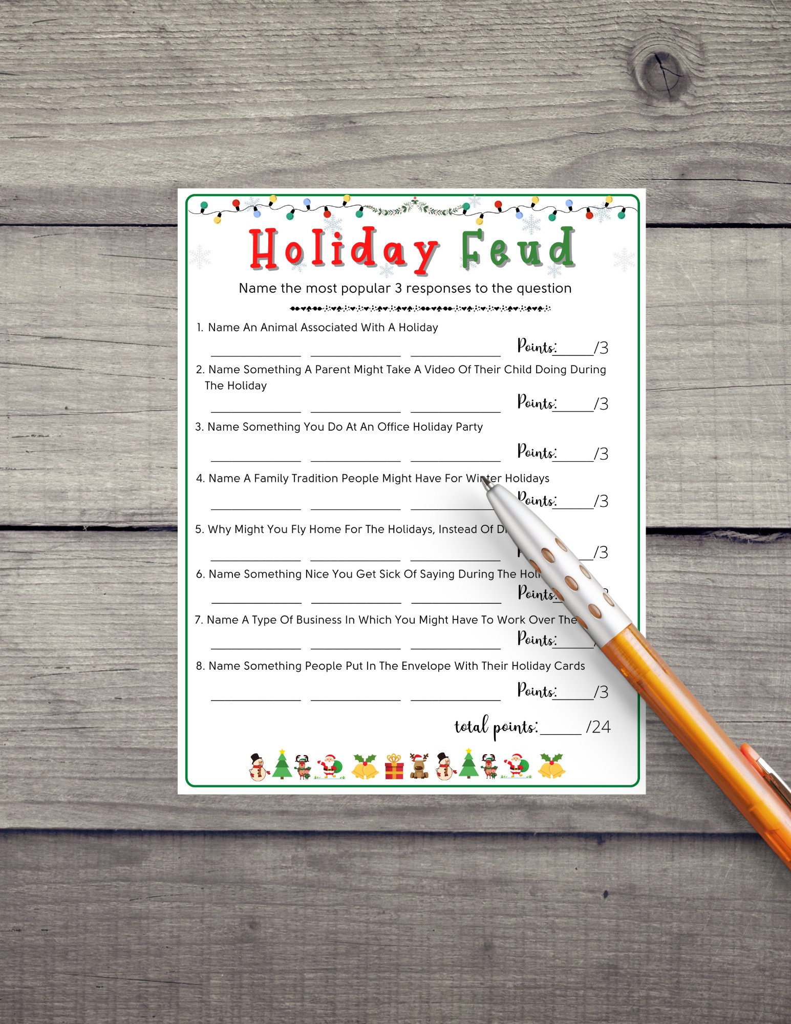 Office Holiday Feud Game, Christmas Party Printable (instant Download ...